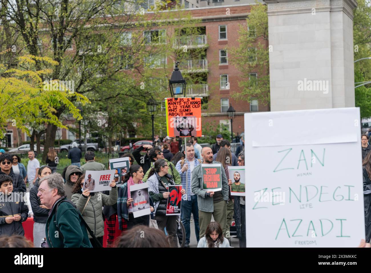 Activists rally on Washington Square Park in New York on April 27, 2024 ...