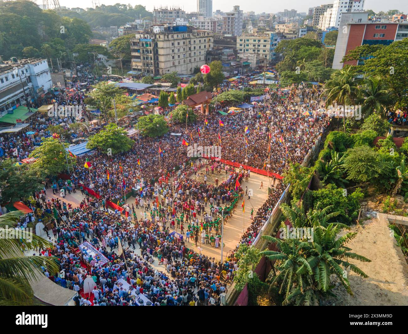 Traditional Jobbarer Boli Khela (wrestling competition) at Laldighi, Chittagong. Folk culture of ...