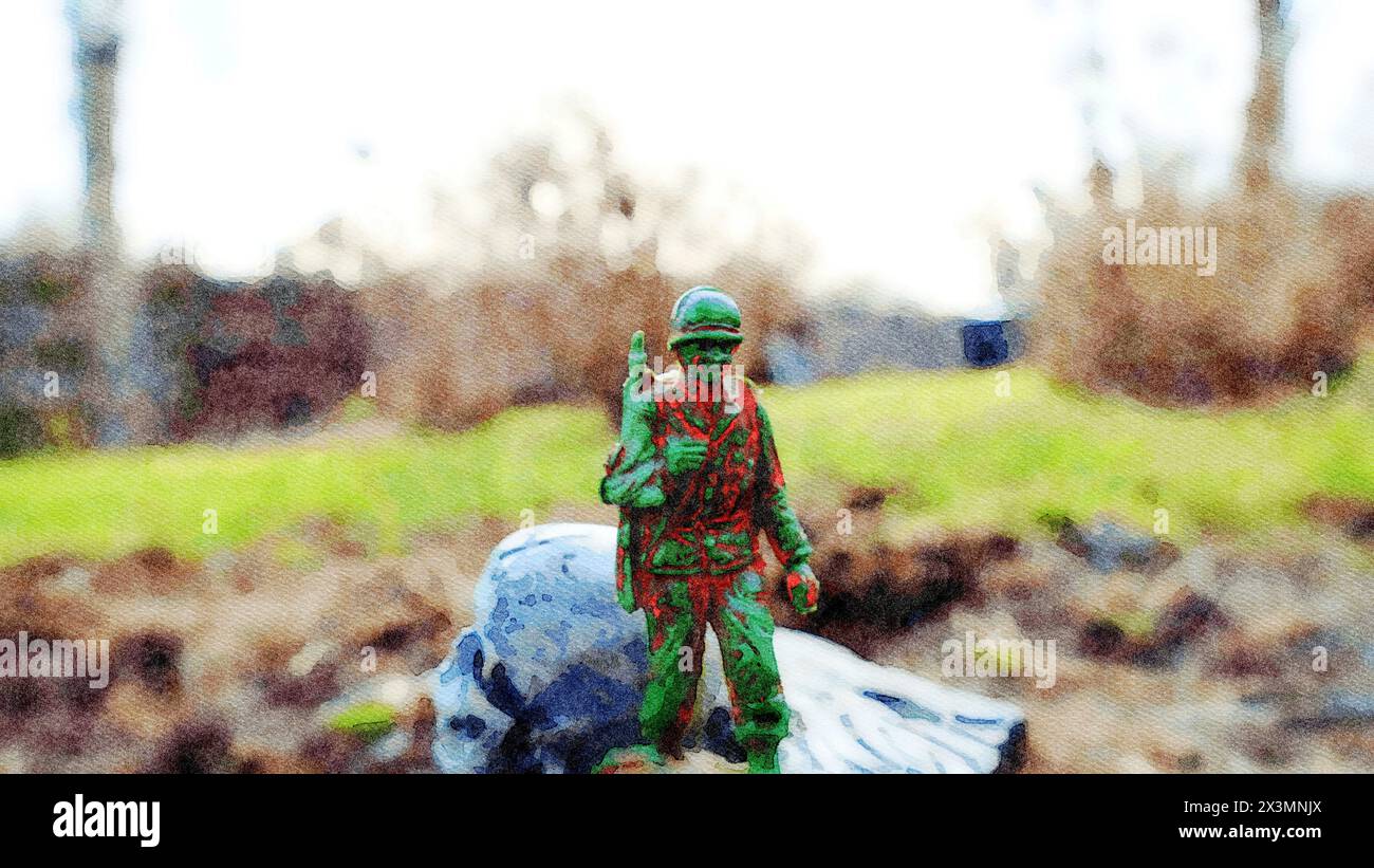 Watercolor representing a soldier and death. At the dawn of a new era ...