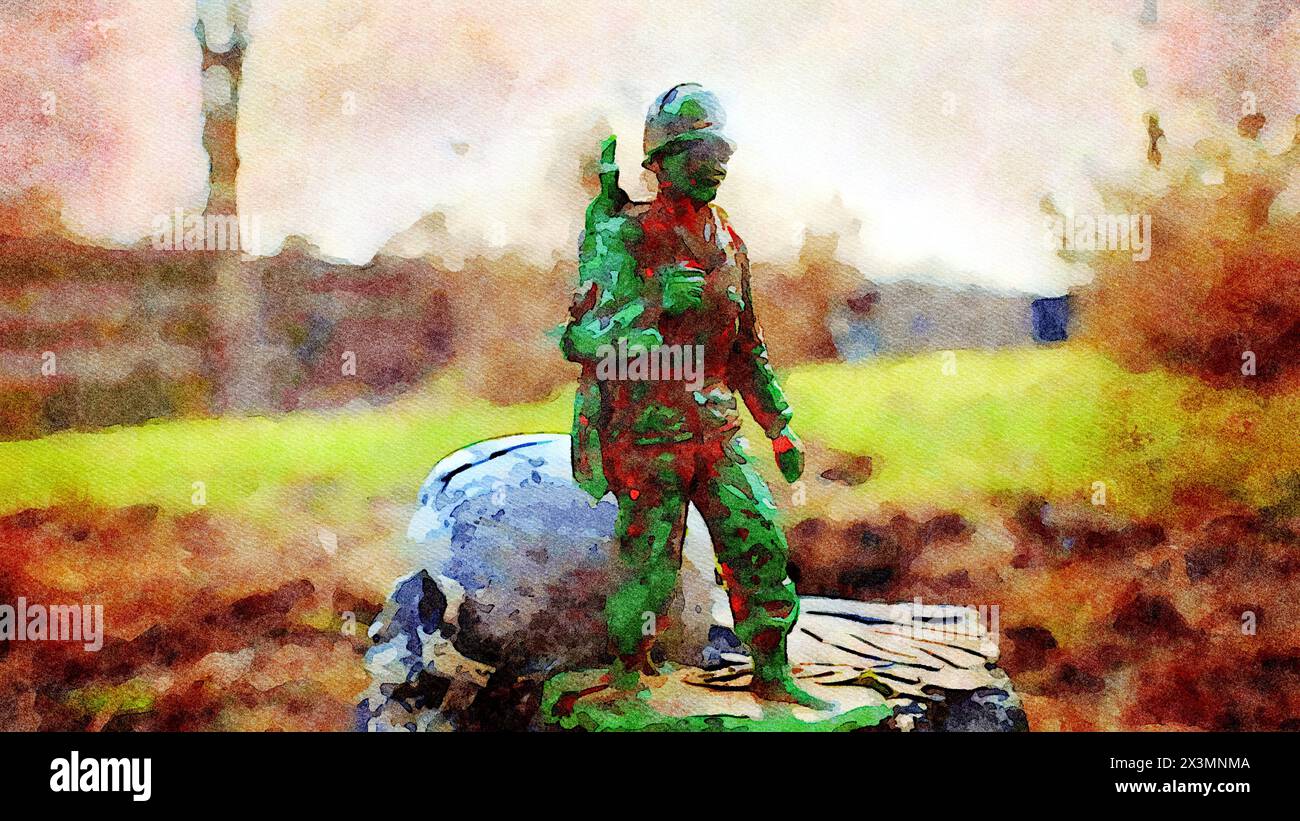 Watercolor representing a soldier and death. At the dawn of a new era ...