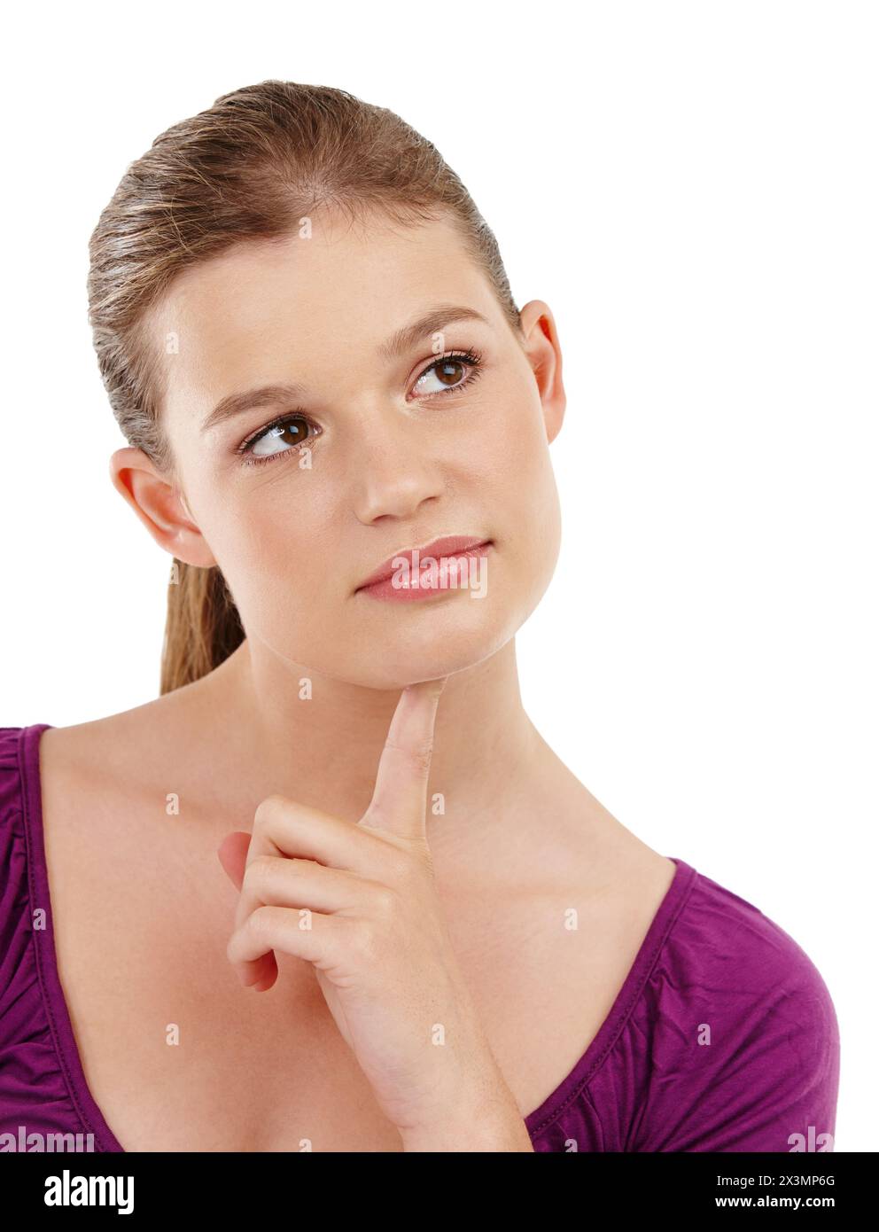 Studio, thinking and girl contemplating decision, planning ideas and ...