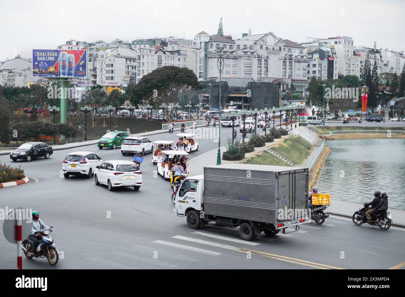 Street view of Dalat city center Vietnam. In Vietnam, Da Lat is a ...