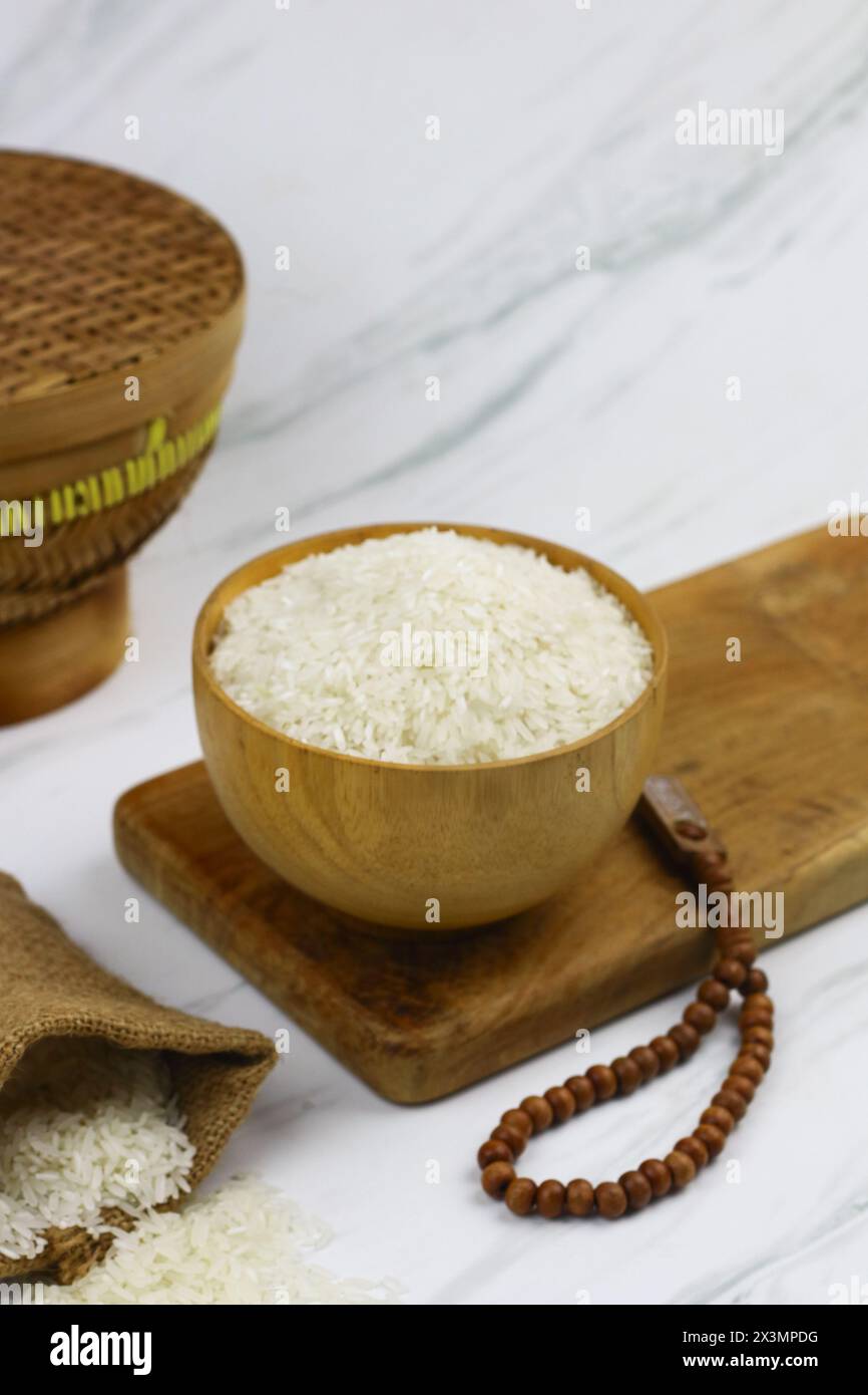 Beras or white rice, Indonesian main food made from Oryza sativa grain ...