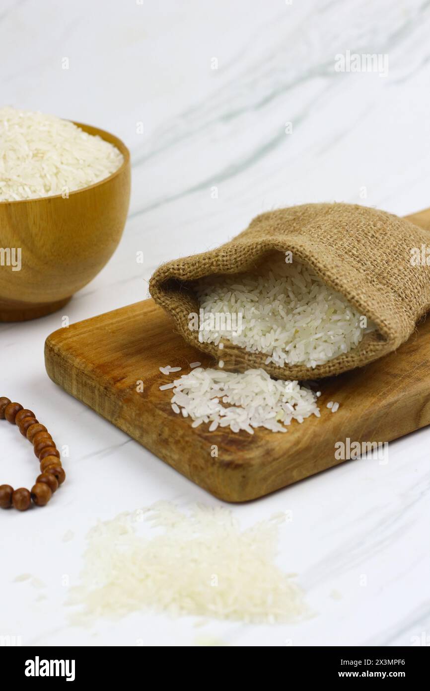 Beras or white rice, Indonesian main food made from Oryza sativa grain ...