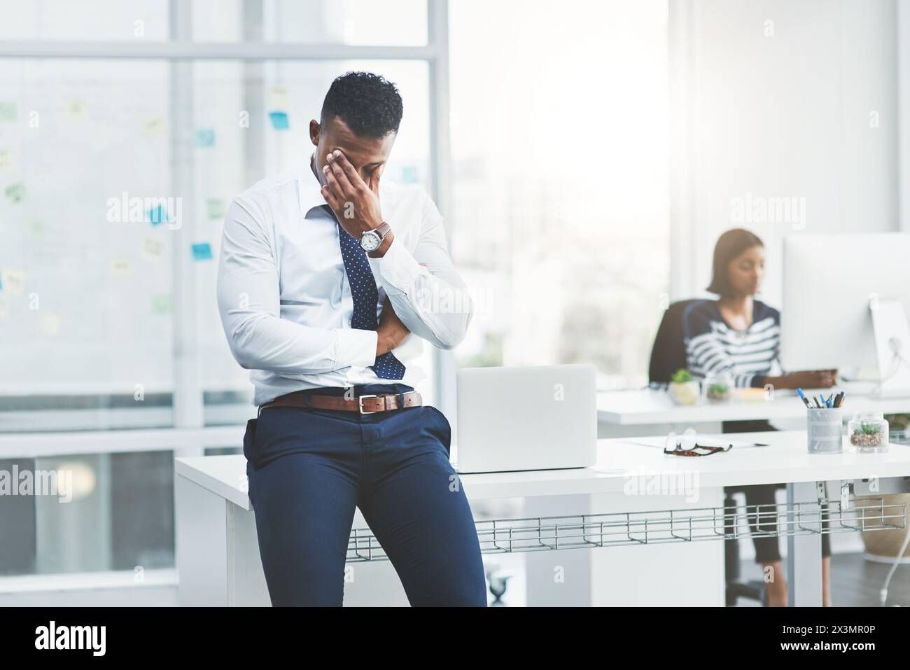 Business, office and black man with stress, mistake and employee with ...