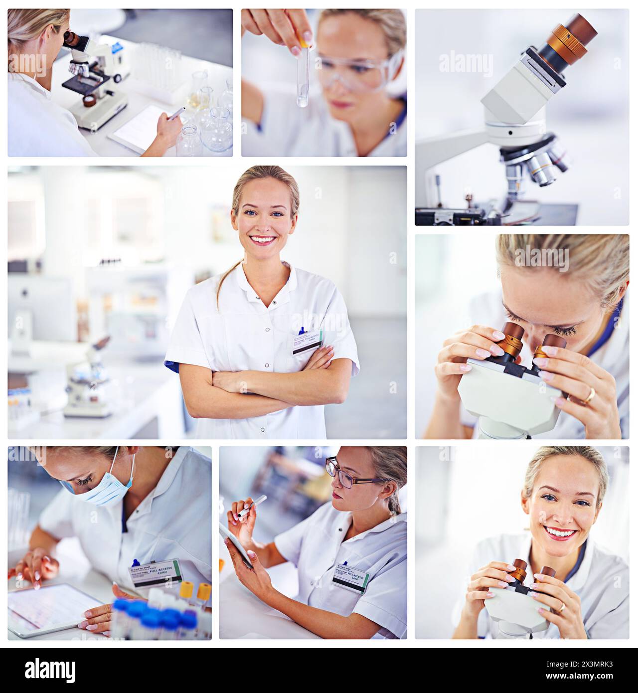 Woman microscope laboratory mask Cut Out Stock Images & Pictures - Alamy