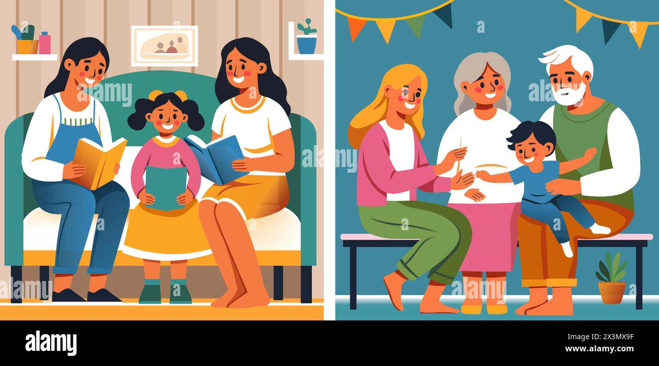 Happy family reading book together Stock Vector Images - Alamy
