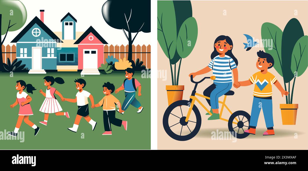 Playful Children Outdoor Activities vector Stock Vector Image & Art - Alamy