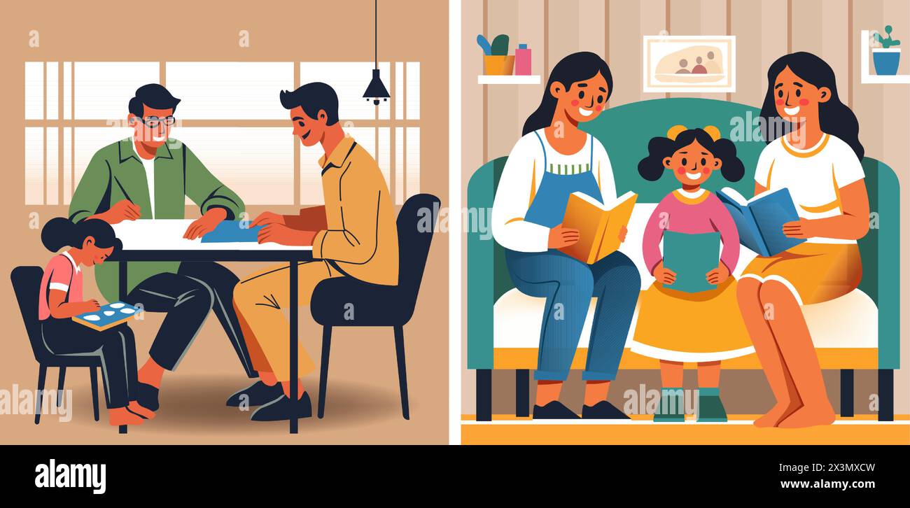 Happy Family Enjoying Story Time Stock Vector Image & Art - Alamy