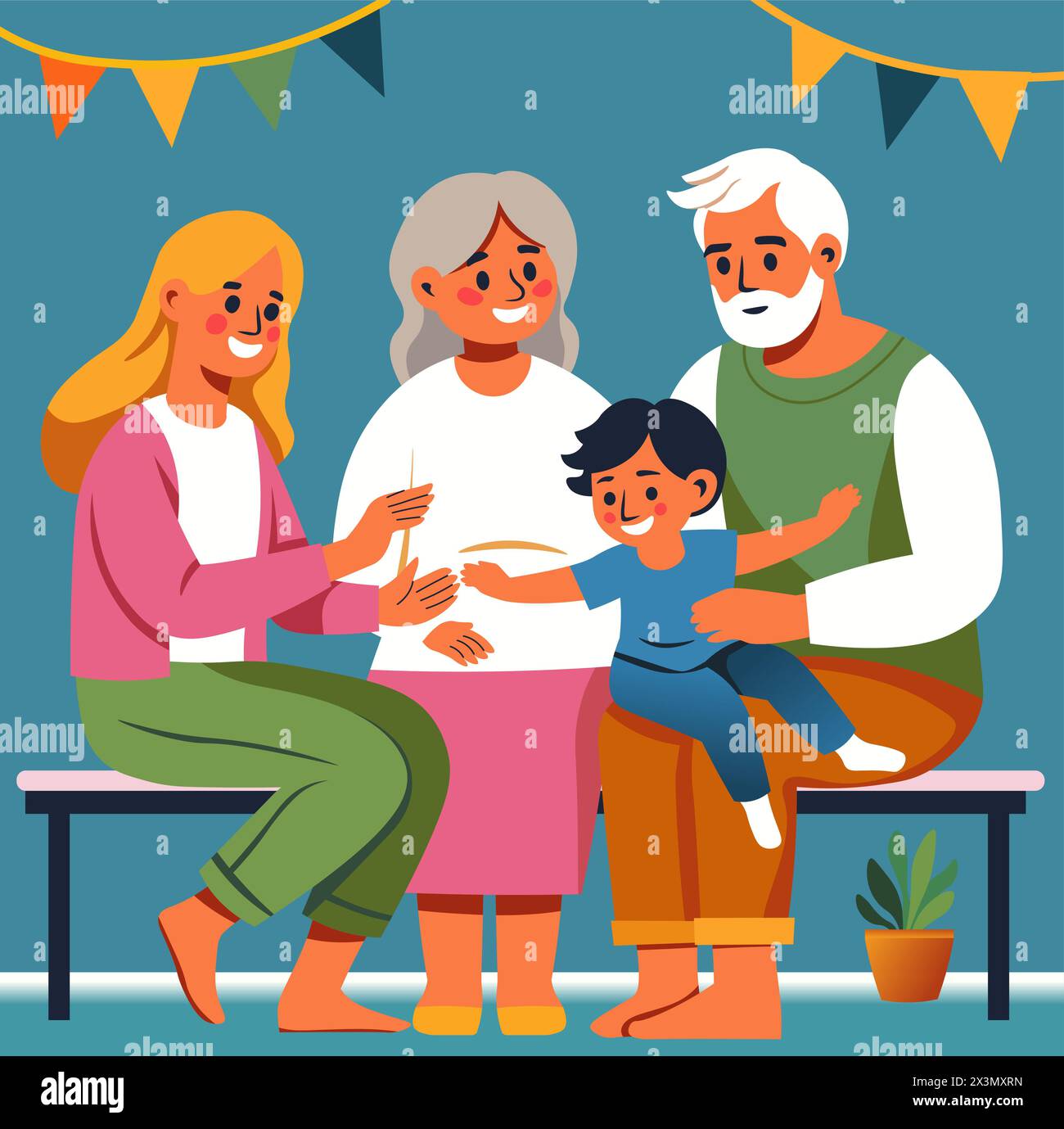 Multigenerational Family Celebration Illustration Stock Vector Image ...