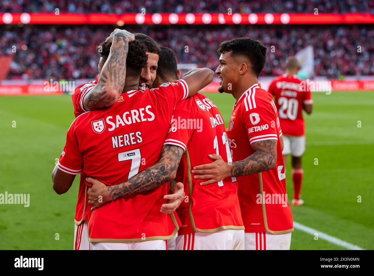 Lisbon, Portugal. 27th Apr, 2024. SL Benfica players seen celebrating a ...