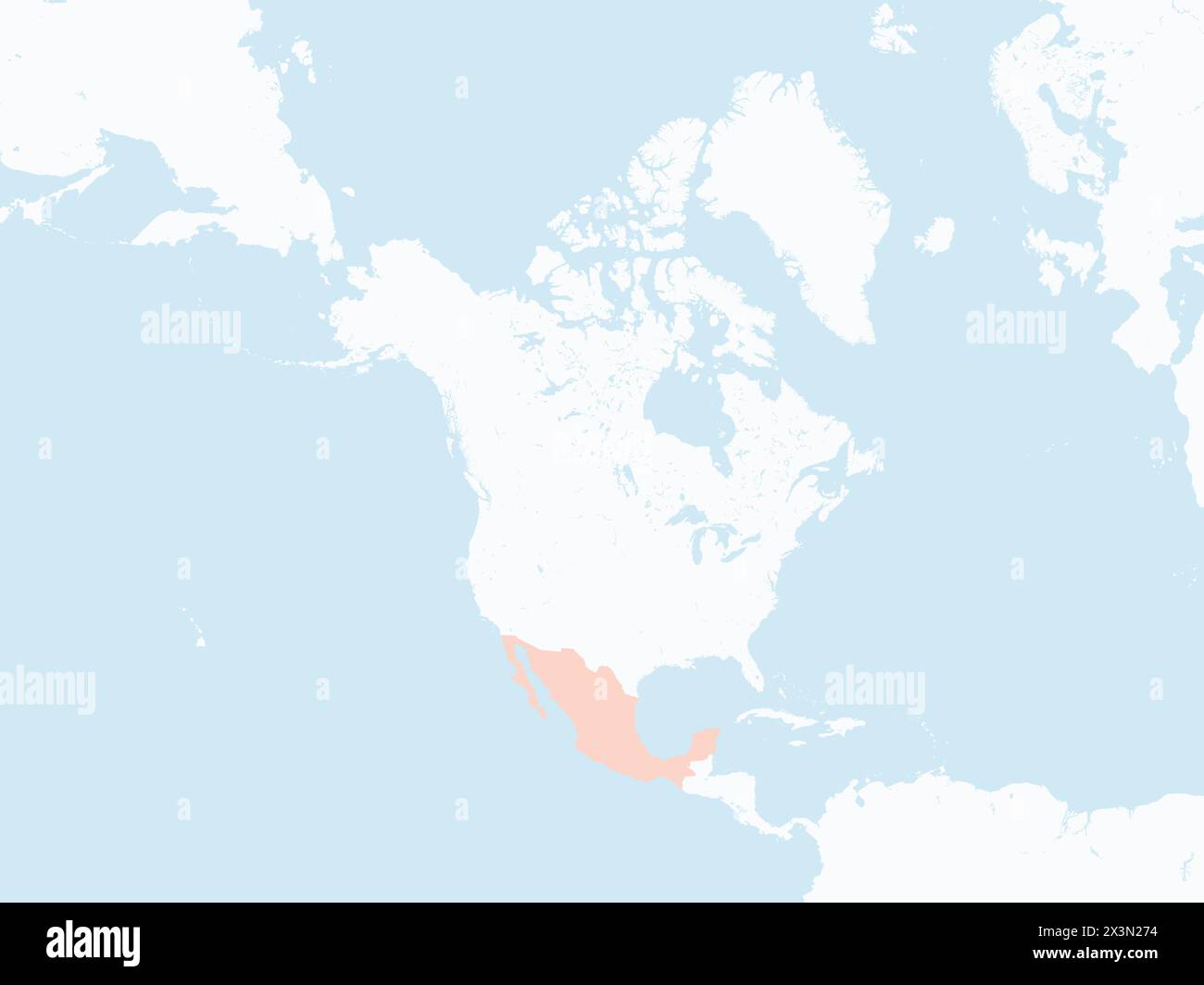 Pink map of MEXICO inside white map of the North American continent ...