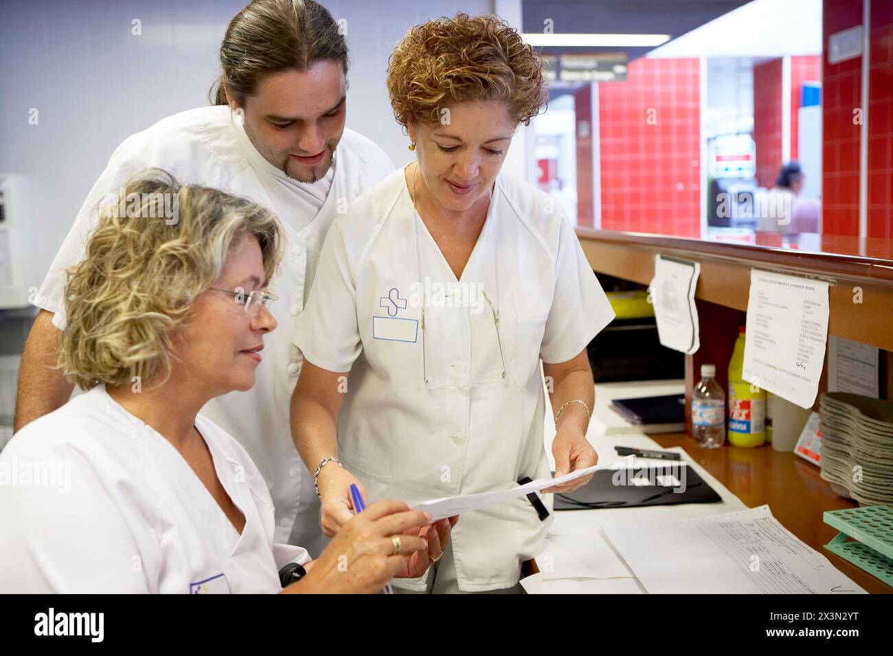 Reception desk, ambulatory care service, clinical tests. Hospital ...