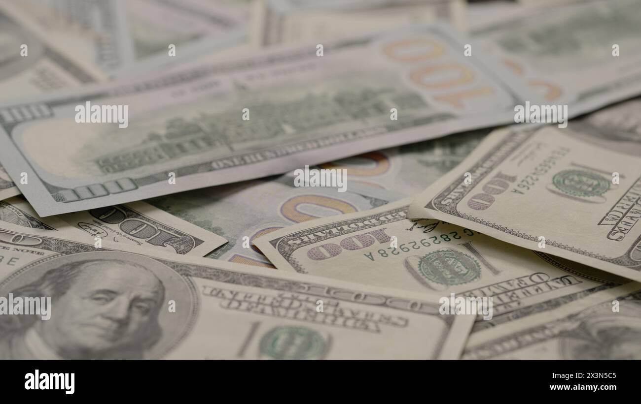 Closeup background of 100 dollar bills old style banknotes Stock Photo ...