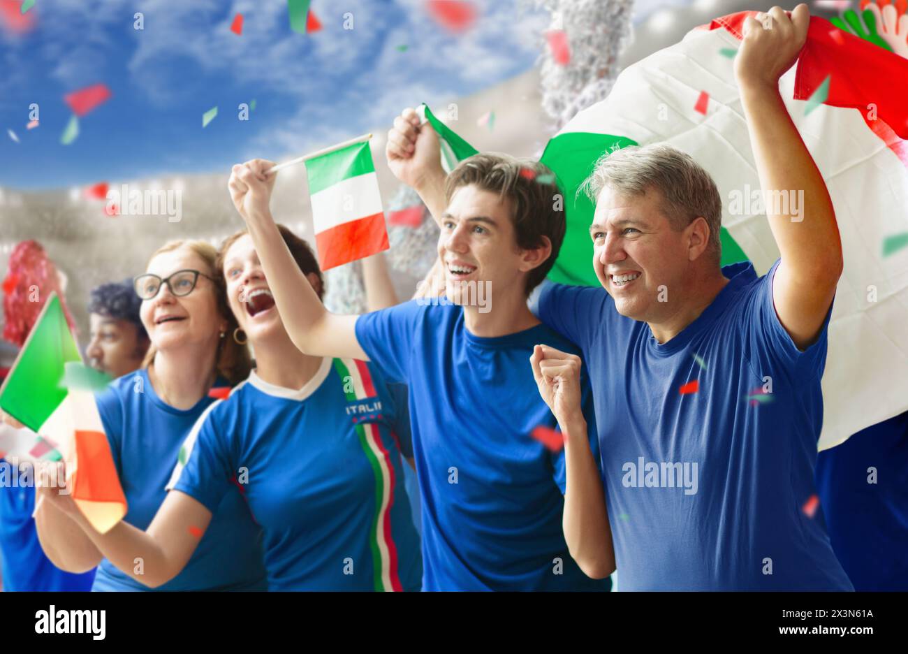 Italy football supporter on stadium. Italian fans on soccer pitch ...