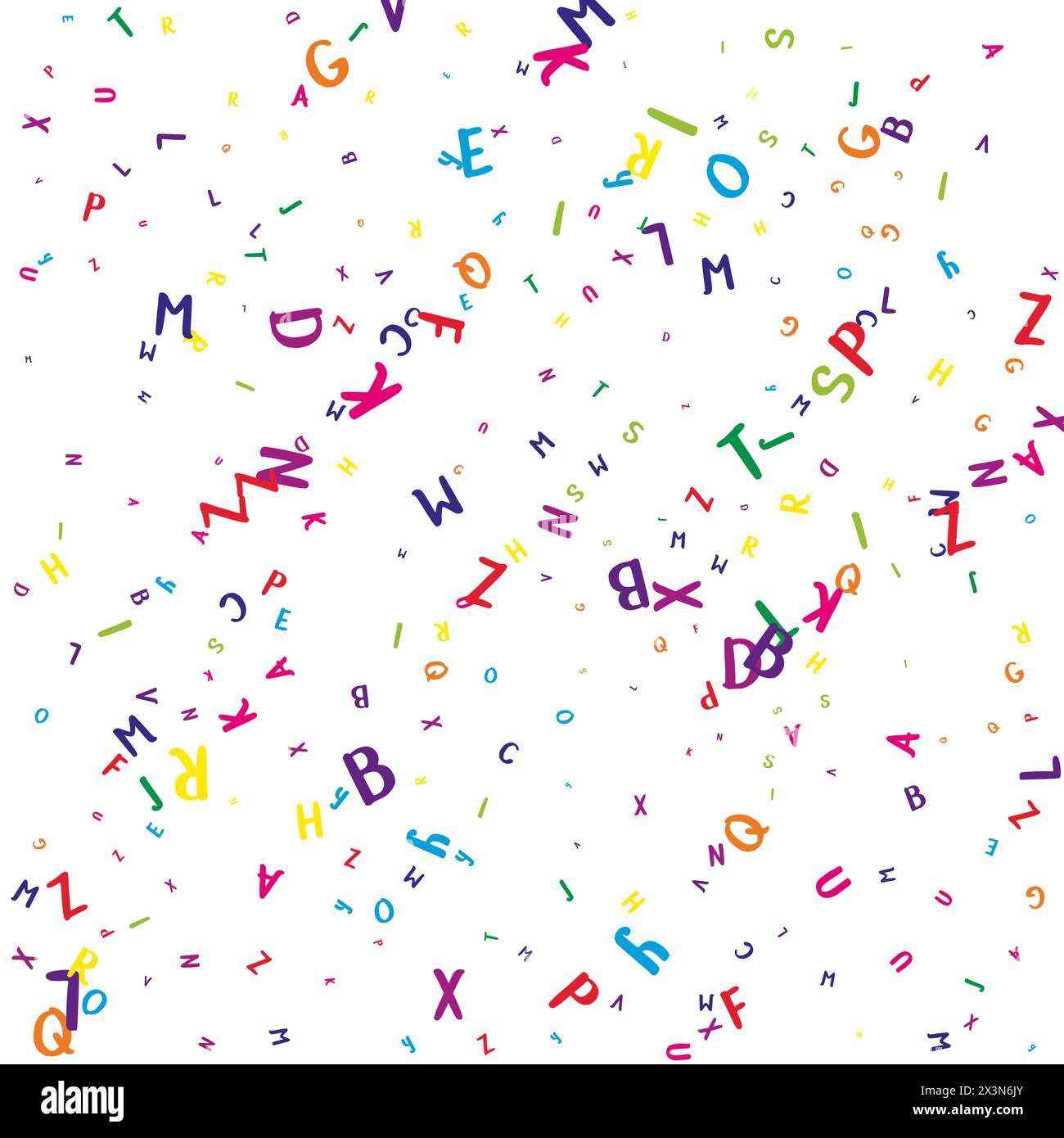 Falling letters of English language. Colorful childish flying ...