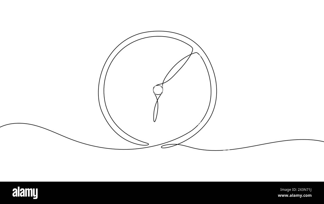 Clock continuous one line drawing on white background. Hand drawn alarm symbol. Vector ...
