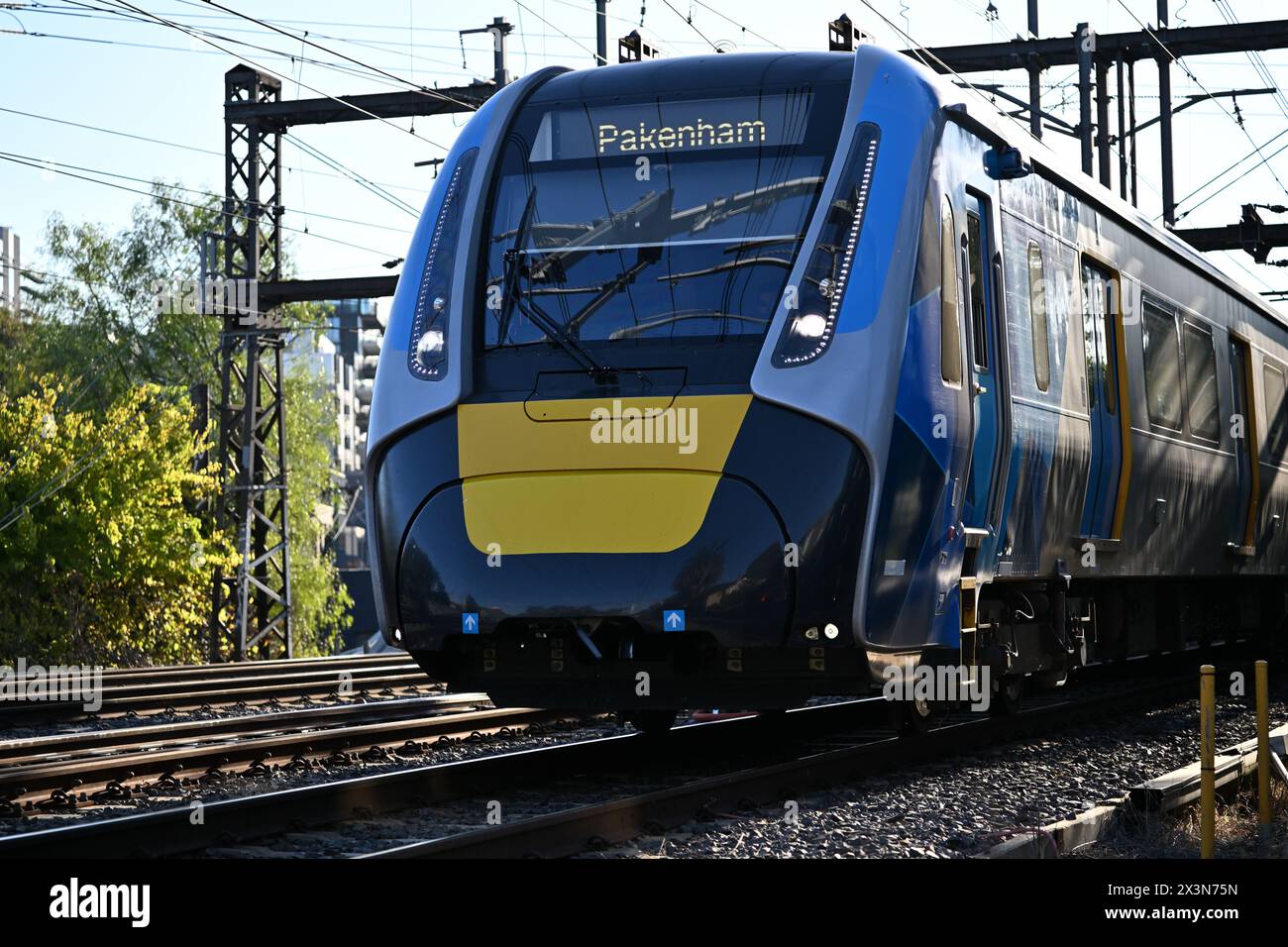 Front view of a Pakenham bound High Capacity Metro Train, or HCMT ...