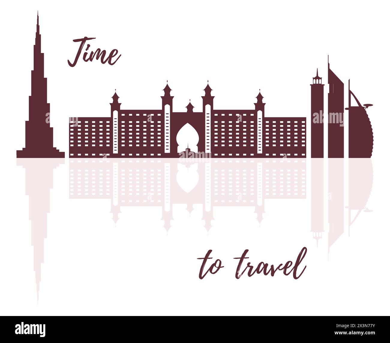 United Arab Emirates skyscrapers silhouette. Dubai buildings, hotels ...