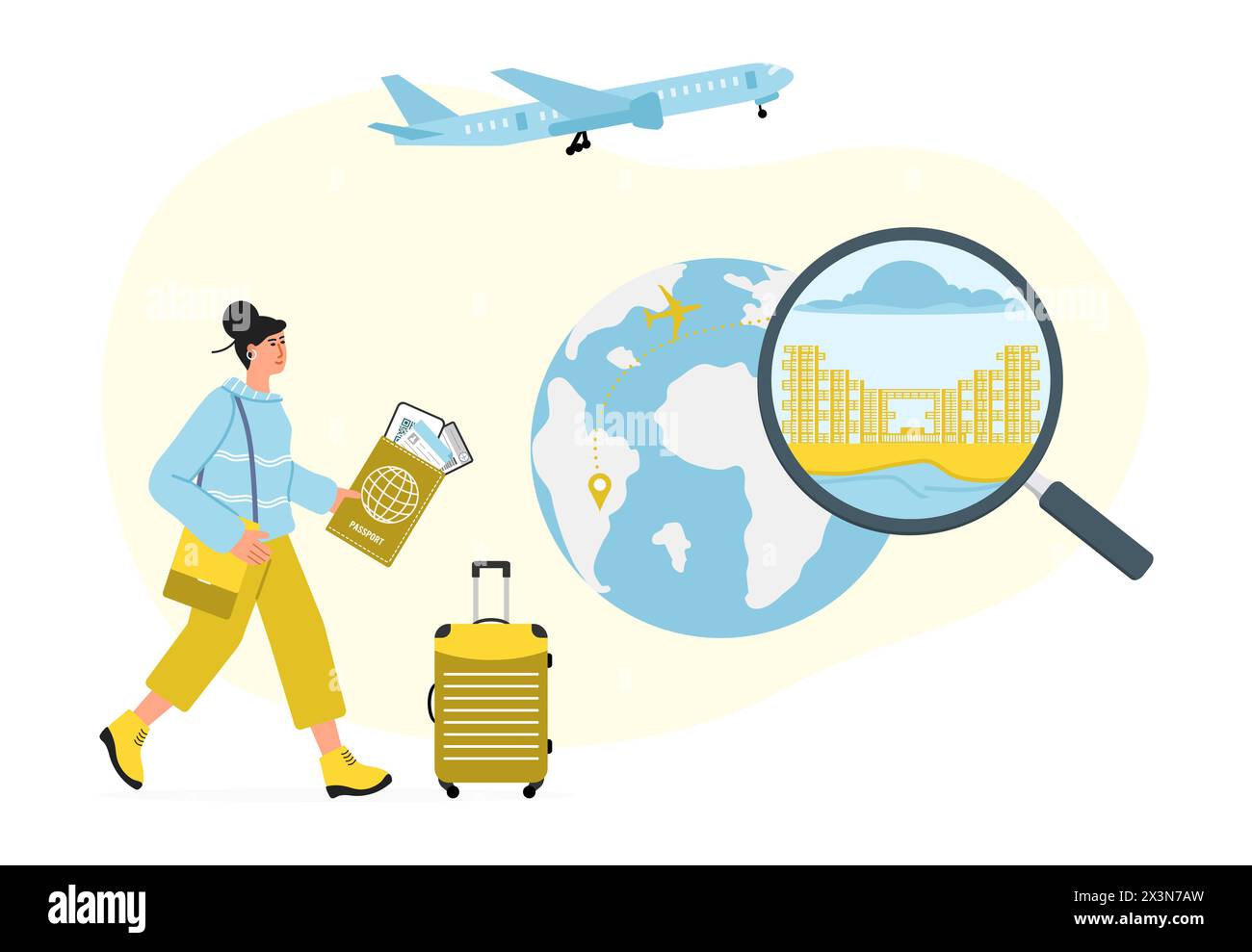 Vector illustration Woman with bag hold passport, boarding pass ... Vector illustration Woman with bag hold passport, boarding pass ...