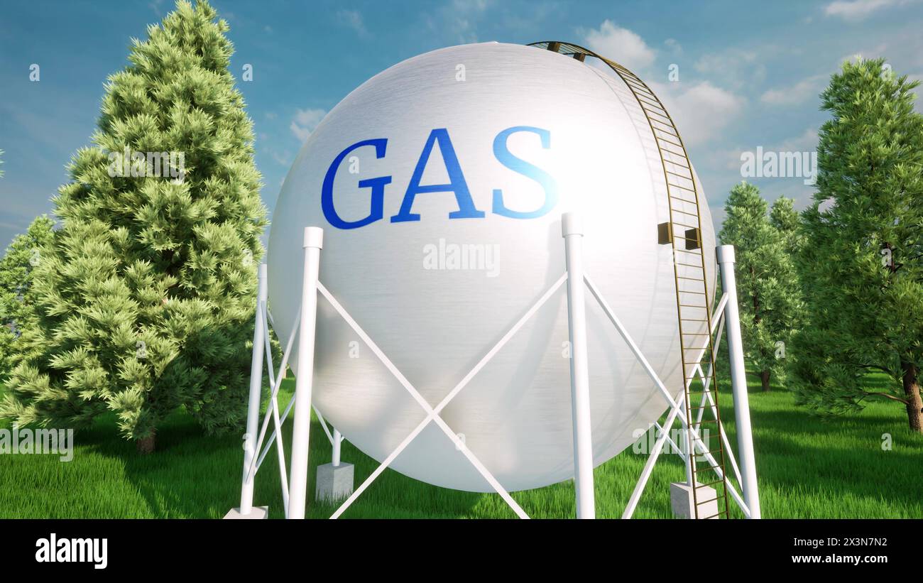 Oil gas tank ball on nature back 3d render Stock Photo - Alamy