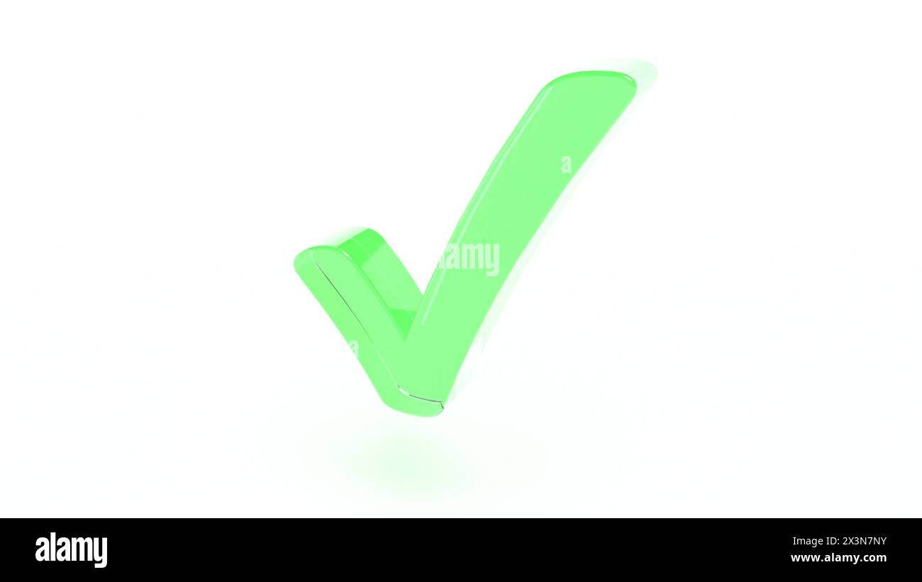 Glass Sign check mark change color on white back 3d render Stock Photo ...
