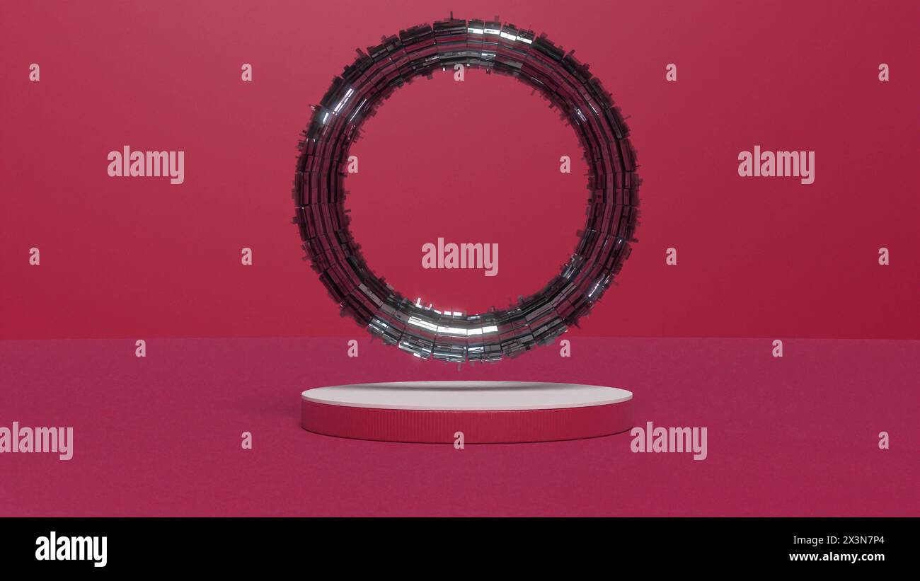 Glass round portal empty space mock up room 3d render Stock Photo - Alamy