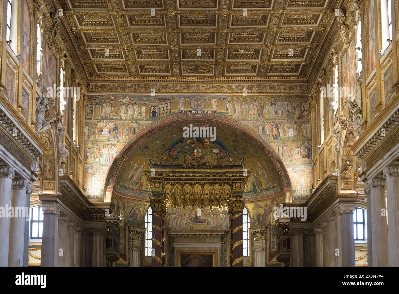 The baldacchino, mosaics of triumphal arch and the apse in the Basilica ...