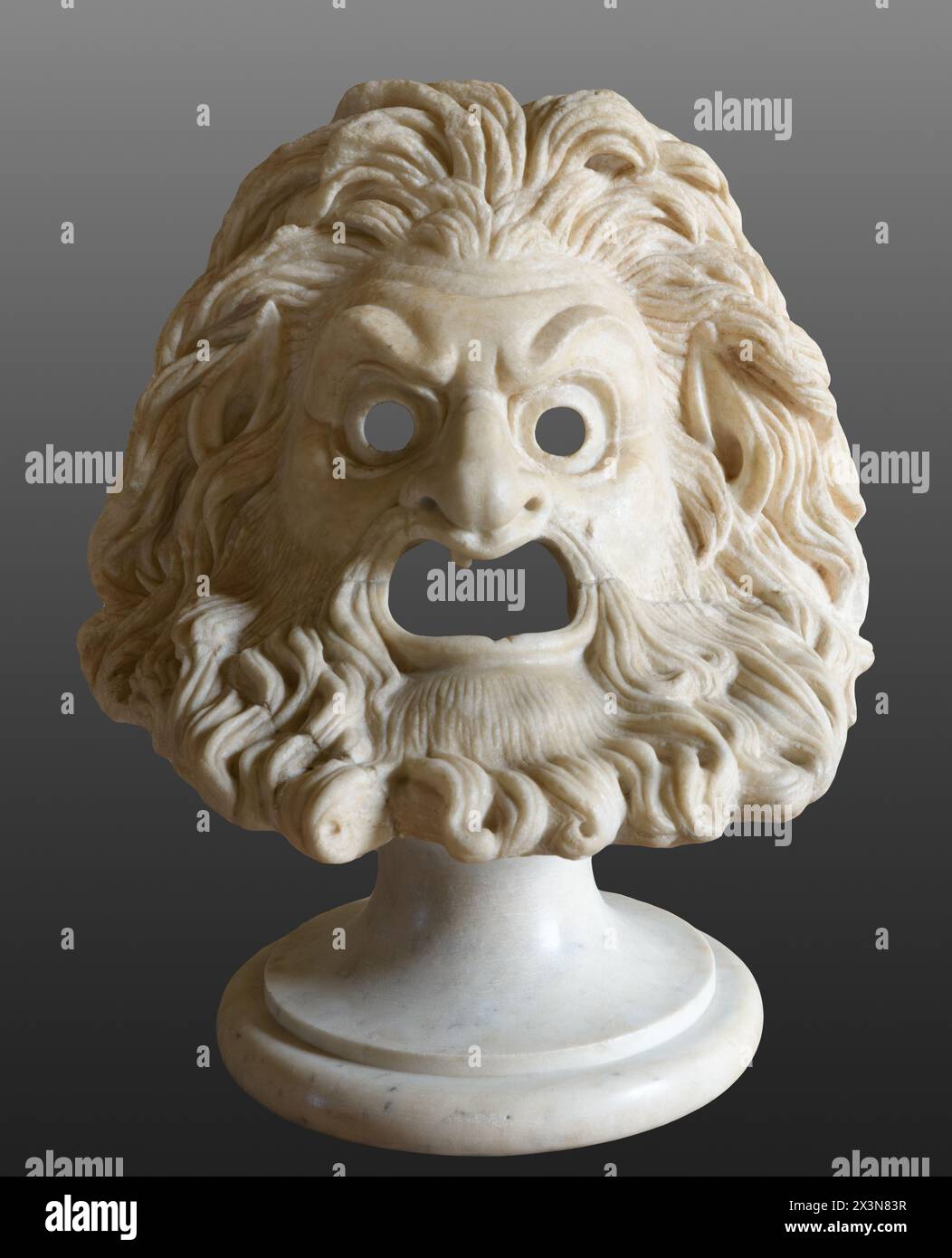 Theatrical mask, Roman period, from Villa Altieri, marble. Rome, Italy ...