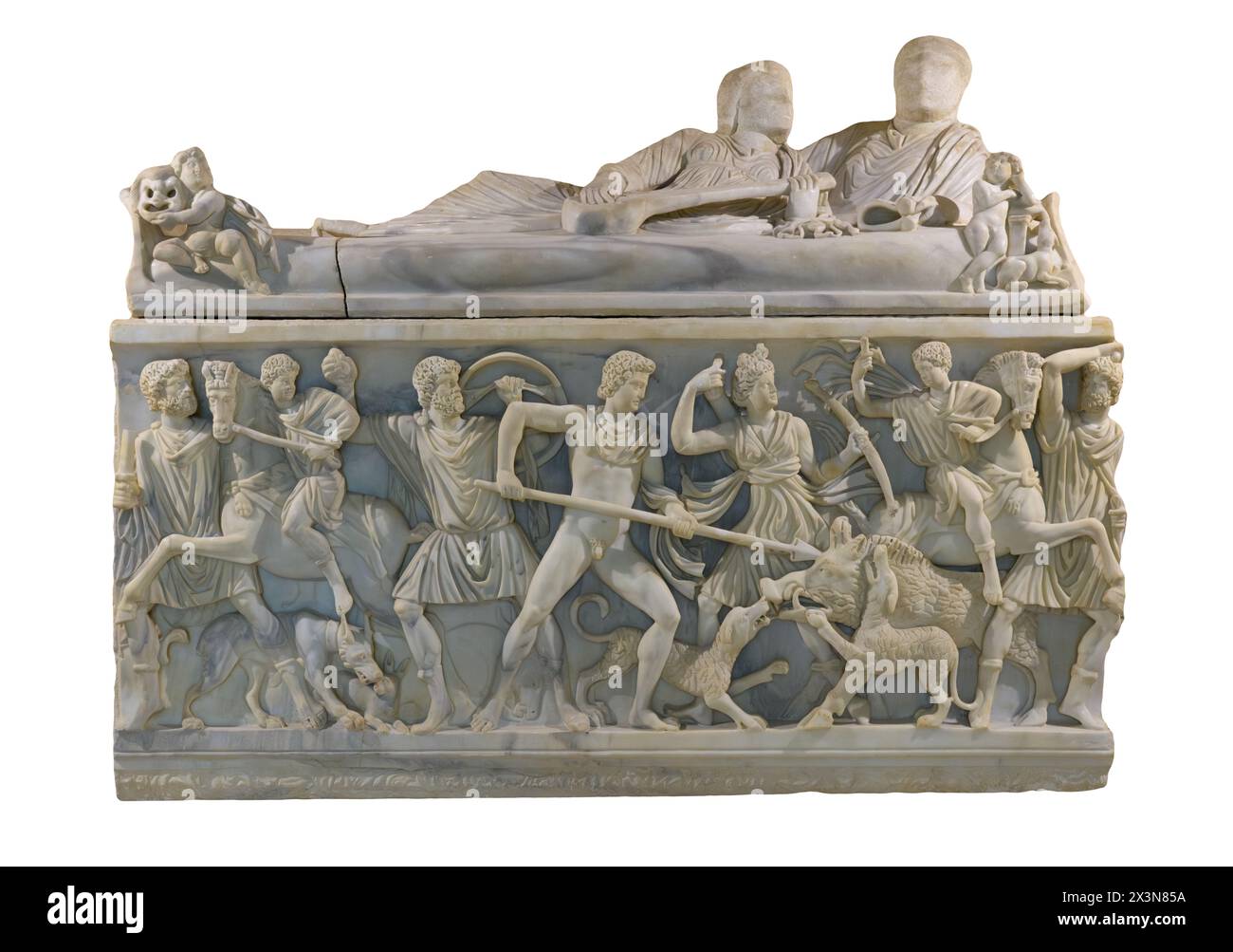 Calydonian Boar Hunt Sarcophagus Lid The Deceased Couple Reclining