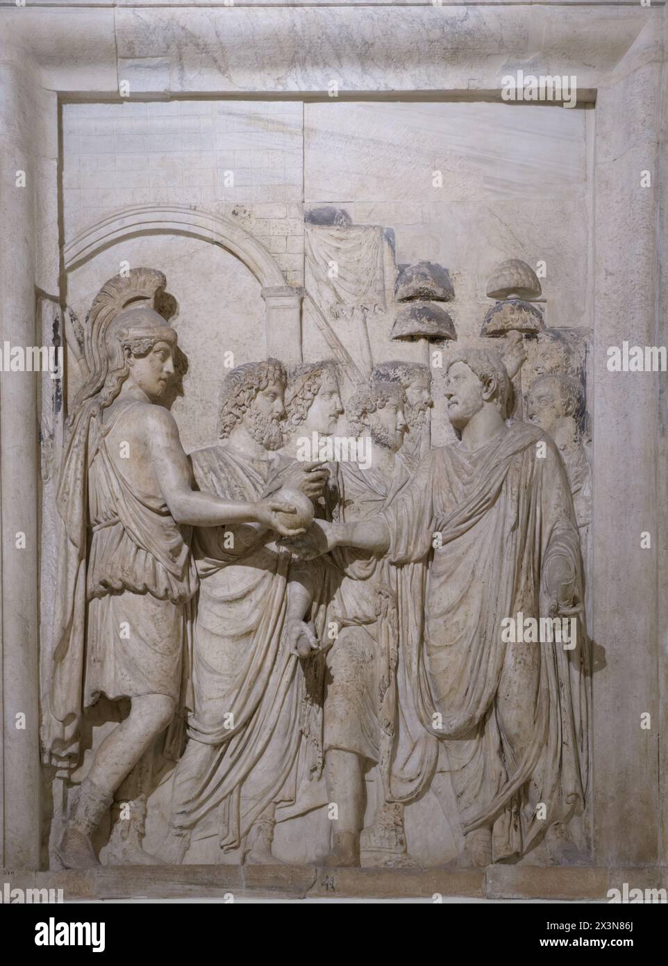 Relief depicting Hadrian being greeted by a Genius, personification of ...