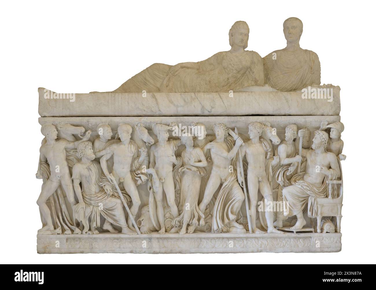 Marble sarcophagus representing scenes of Achilles' life. Rome, Italy ...