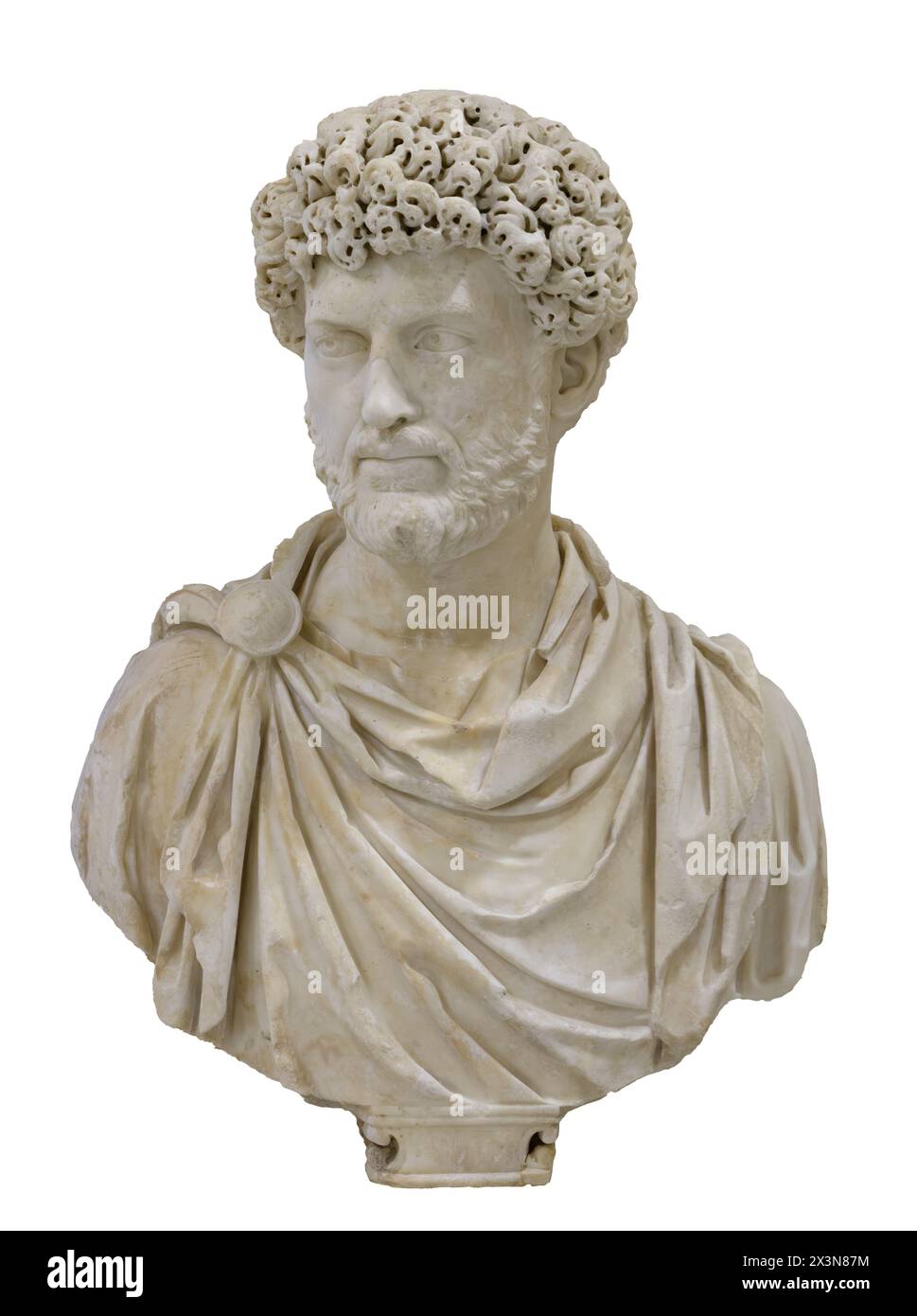 Ancient roman bust representing a mature man with curly hair Stock ...