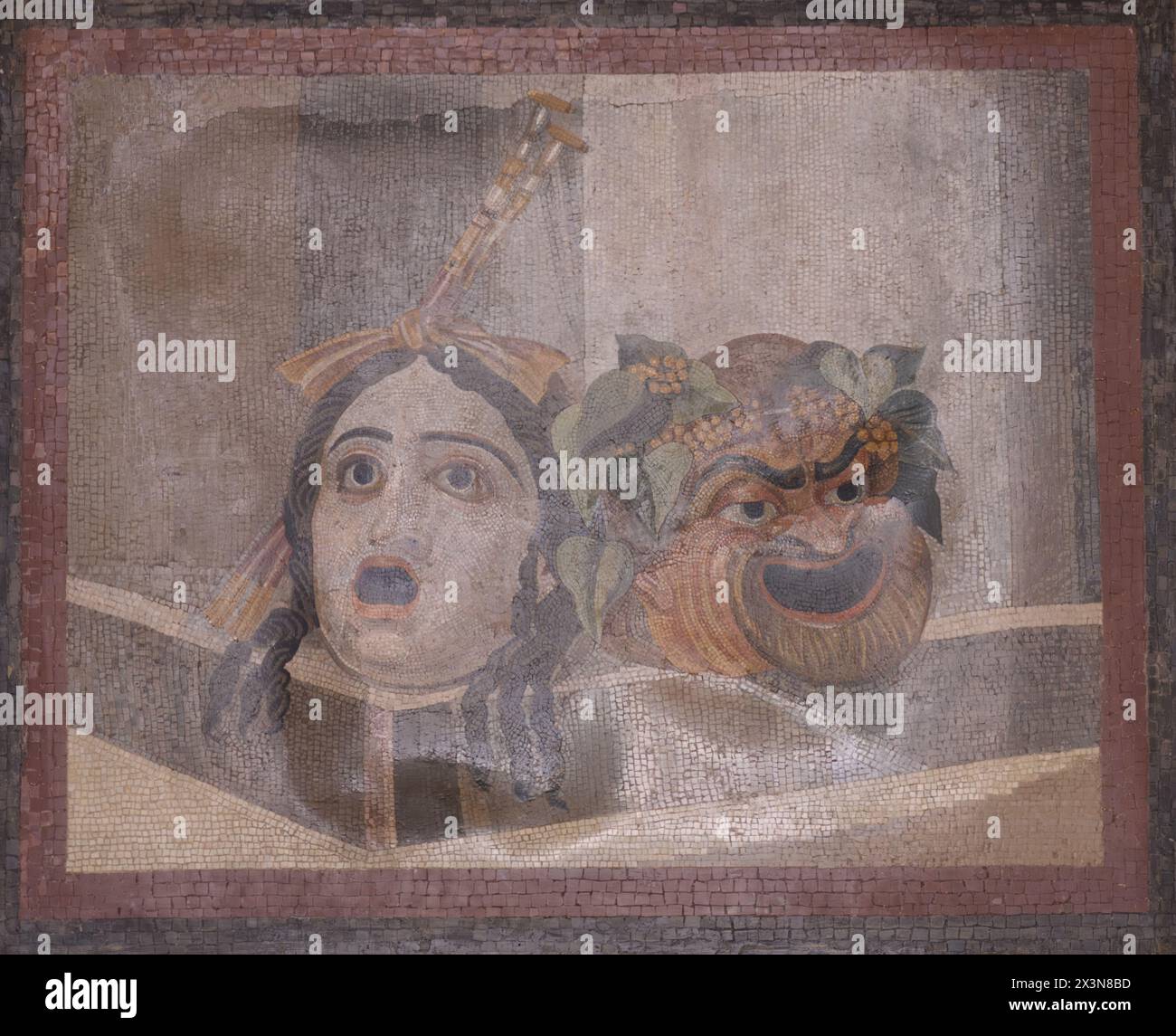 Mosaic depicting theatrical masks of Tragedy and Comedy, 2nd century AD ...