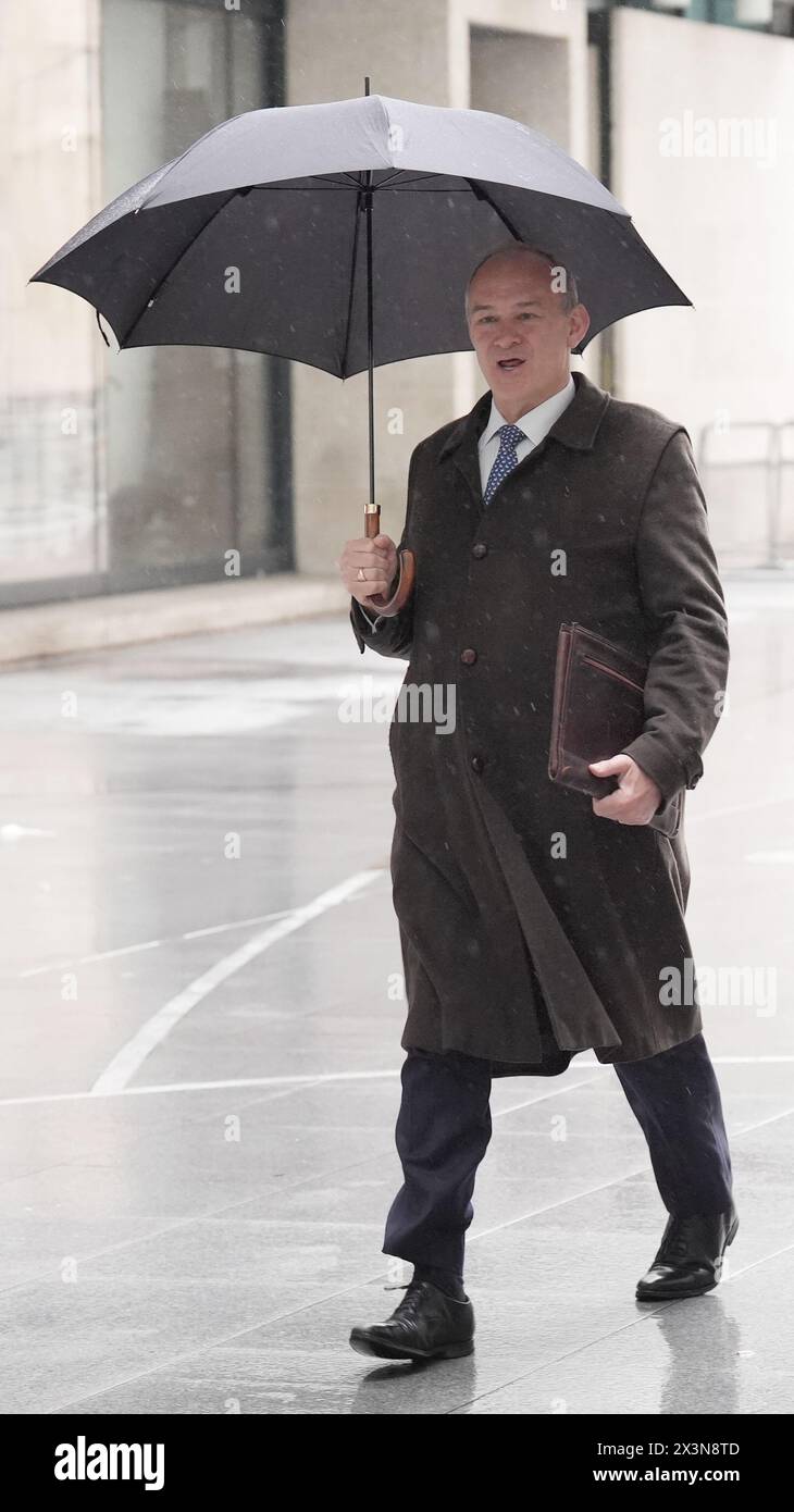 Liberal Democrat leader Sir Ed Davey arrives at BBC Broadcasting House ...