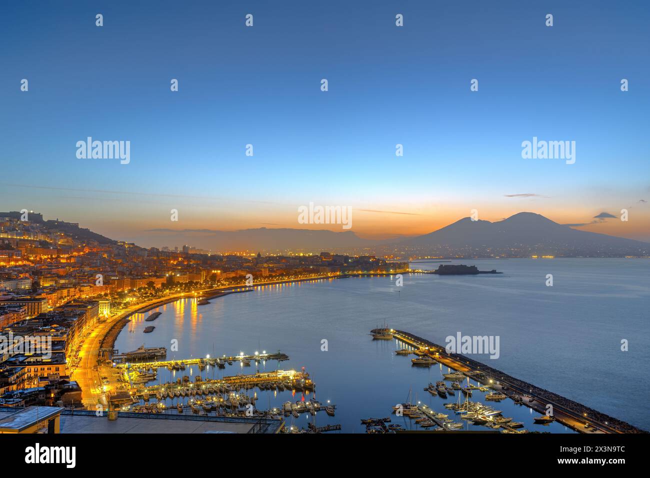 Naples with the Gulf and the famous Mount Vesuvius before sunrise Stock ...