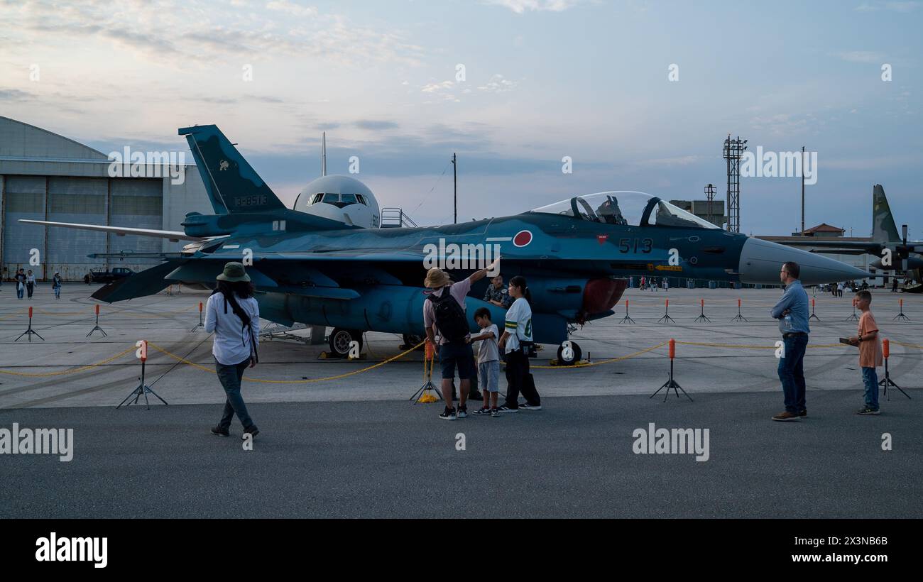 A Japan Air Self Defense Force Mitsubishi F-2 static dsiplay sits on ...