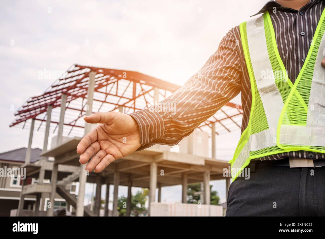 Asian business man construction engineer worker at house building site ...
