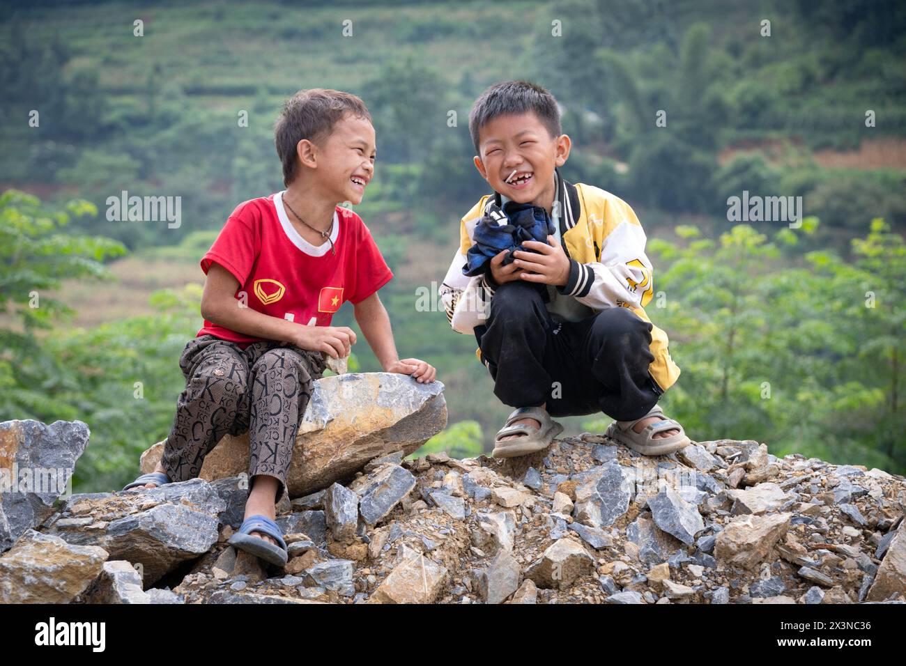 Two happy boys laughing, Lao Cai Province, Vietnam Stock Photo - Alamy