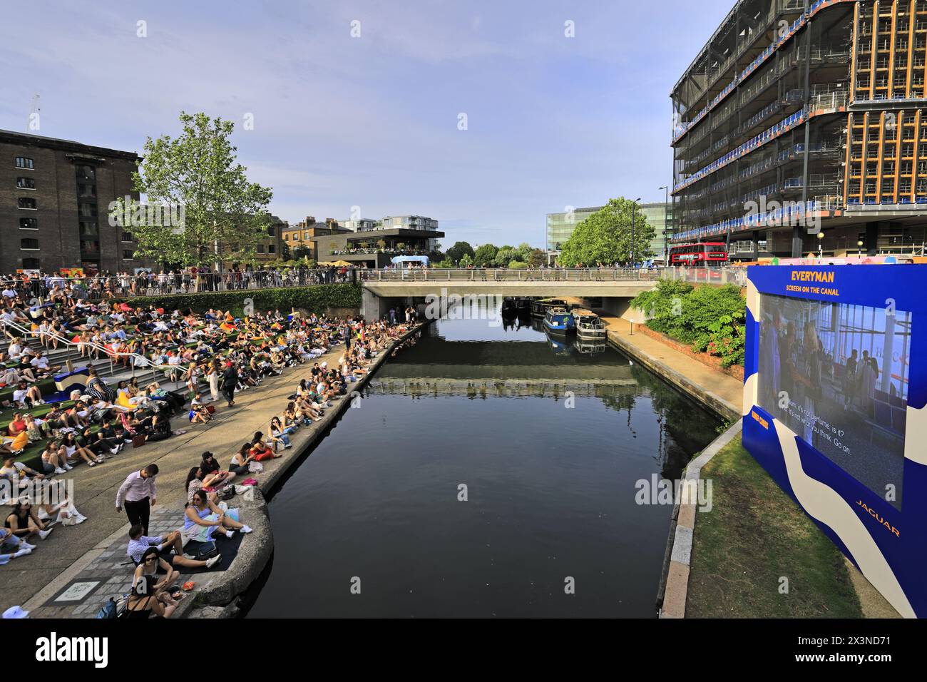 View over the granary square steps, Regents canal, Coal Drops Yard ...