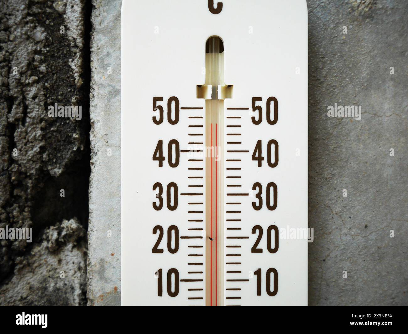 Closeup thermometer showing temperature in degrees Celsius, Hot ...