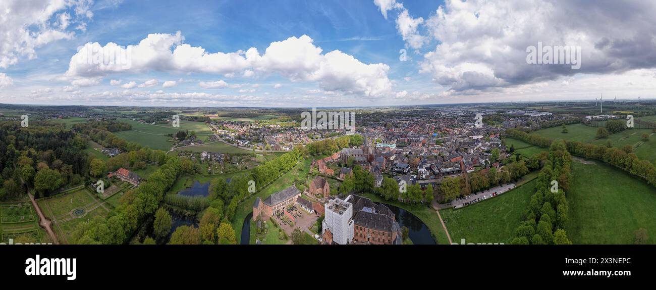 Wide aerial panorama of Huis Berg castle manor in Dutch province of ...