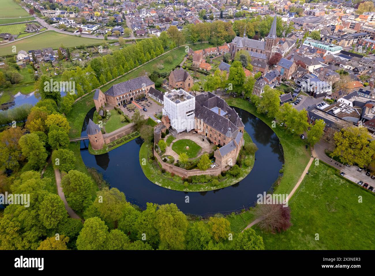 Aerial of Huis Berg castle manor in Dutch province of Gelderland seen ...