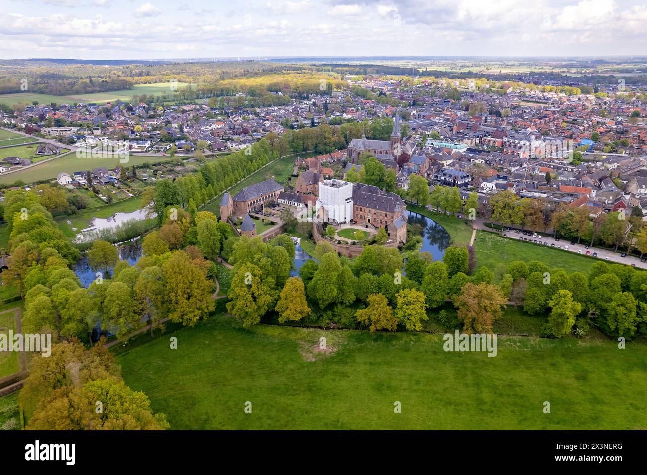 Aerial of Huis Berg castle manor in Dutch province of Gelderland seen ...