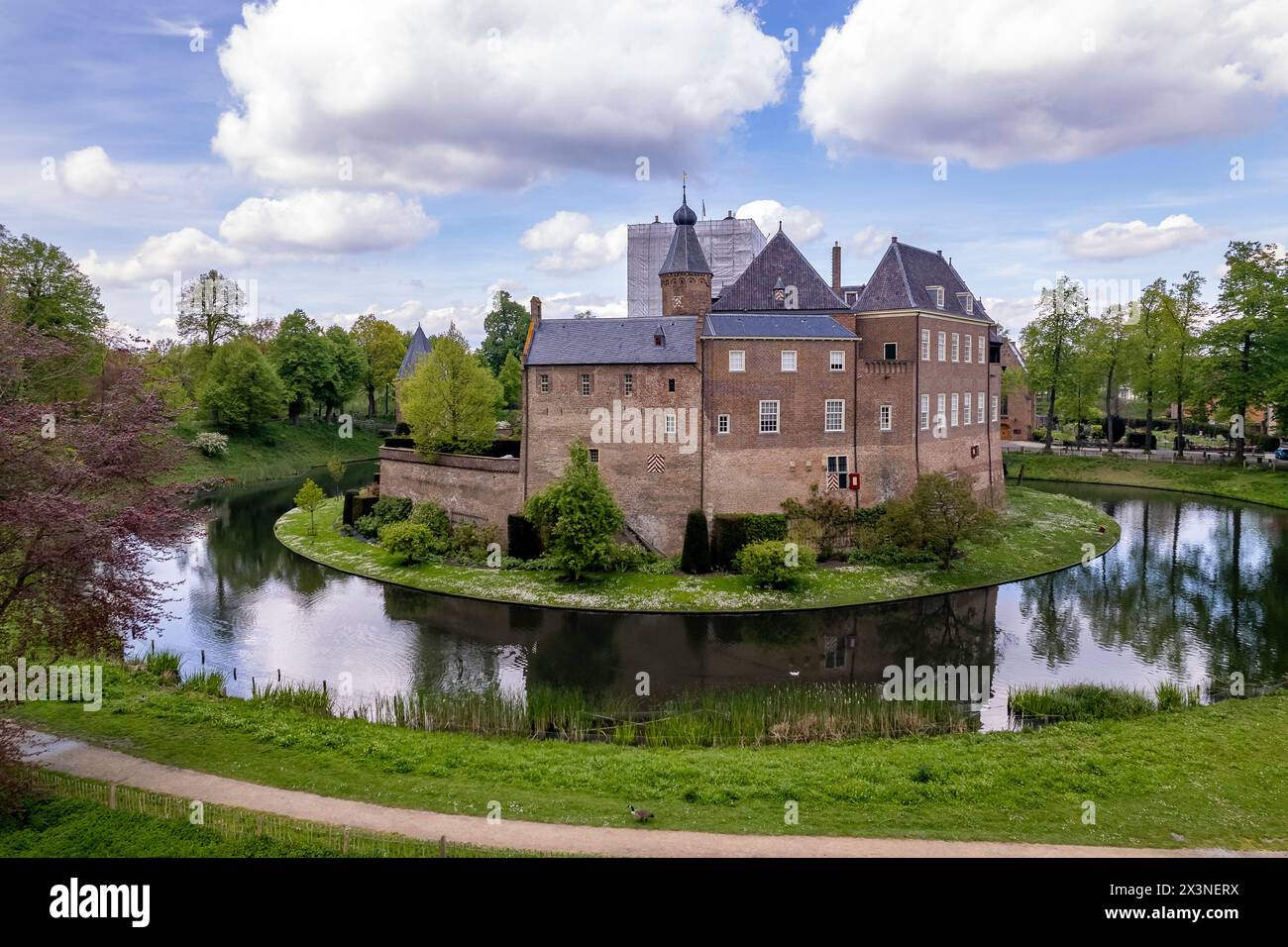 Aerial of Huis Berg castle manor in Dutch province of Gelderland seen ...