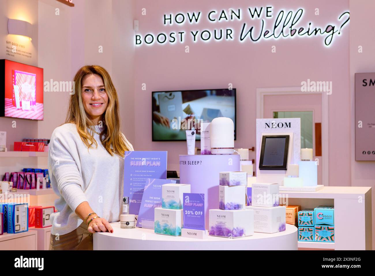 Neom store opening wellbeing founder Nicola Elliot Stock Photo - Alamy