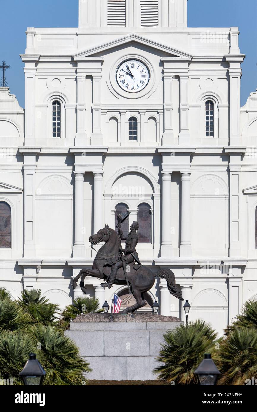 French Quarter, New Orleans, Louisiana. St. Louis Basilica and Statue ...