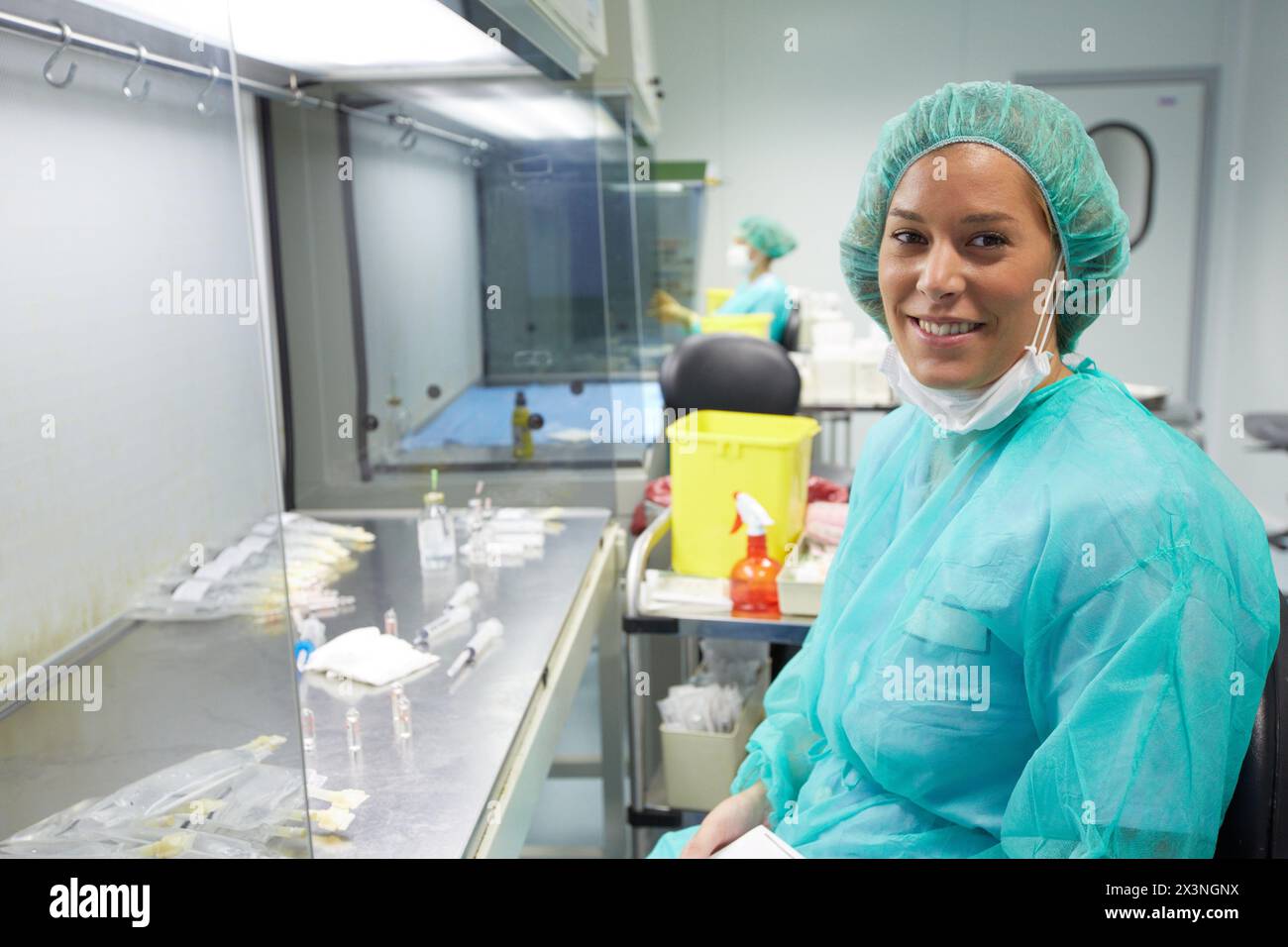 Preparation of drugs in laminar flow hood, epidural anesthesia, Clean ...