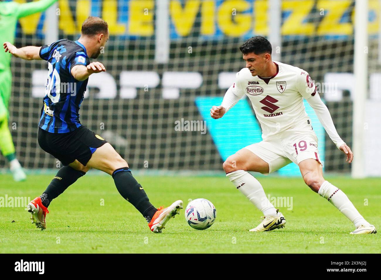 Milan, Italia. 28th Apr, 2024. FC Torino's Raoul Bellanova fight for ...