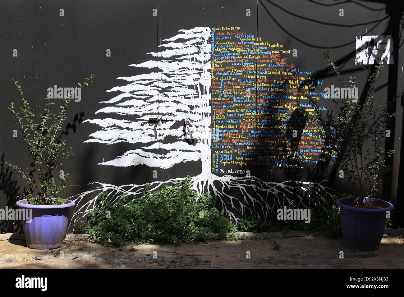 Beirut, Lebanon - April 16, 2022: A Drawing on a wall to commemorate ...